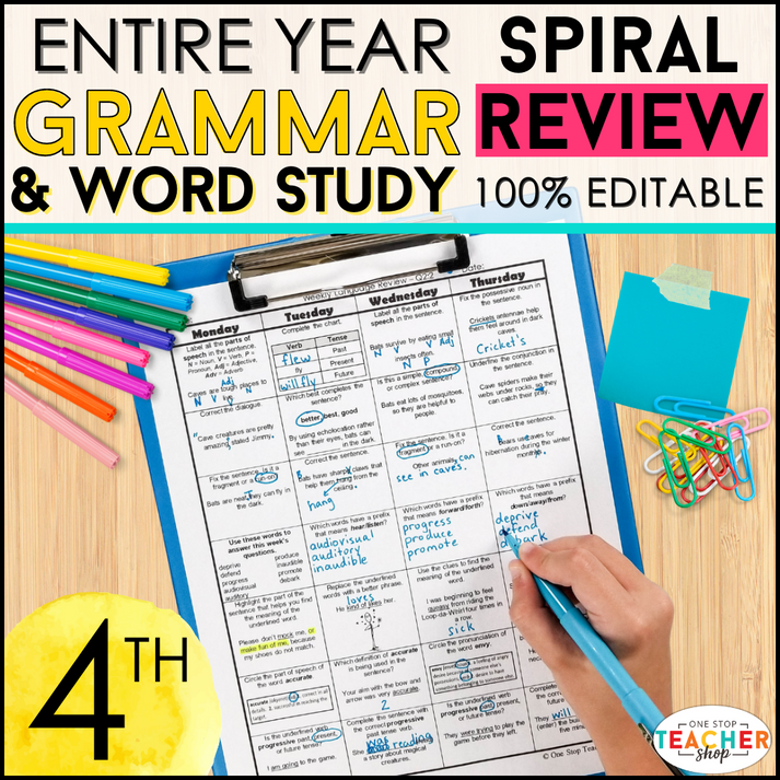 4th Grade Language Spiral Review & Quizzes – One Stop Teacher Shop