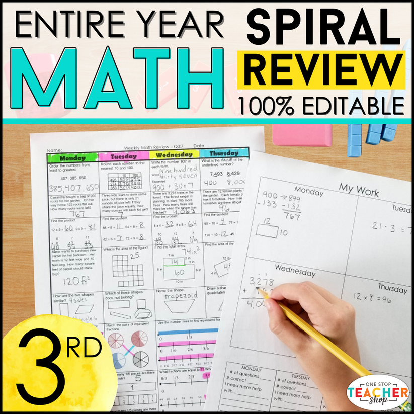 3rd Grade Math Spiral Review & Quizzes – One Stop Teacher Shop