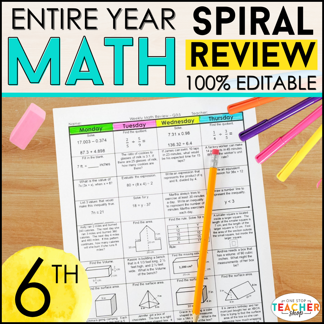 FB - 6th Grade Math Spiral Review & Quizzes – One Stop Teacher Shop